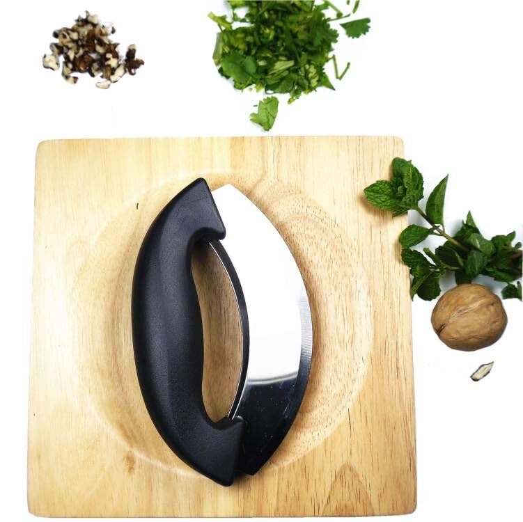 TLIOCAS Mezzaluna chopper and Cutting Board Set- Rocker Knife for One Handed Cutting Board, Kale Vegetable Mincing Knife Slicer, Double Blade Mezzaluna Knife,Quick to Pre Salad Meal Chopped Salad Kit