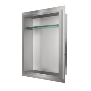 ckb shower niche stainless steel, 18 inch x 14 inch x 4 inch depth, double-layer storage shelves, recessed shower shelf with brushed nickel