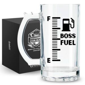 onebttl boss gifts for men beer lovers - 17 oz heavy beer stein mug with handle for boss as birthday christmas gift - boss fuel