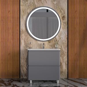 Modern Free Standing Bathroom Vanity with Washbasin | Comfort Gray Matte Collection | Non-Toxic Fire-Resistant MDF-40-No Mirror