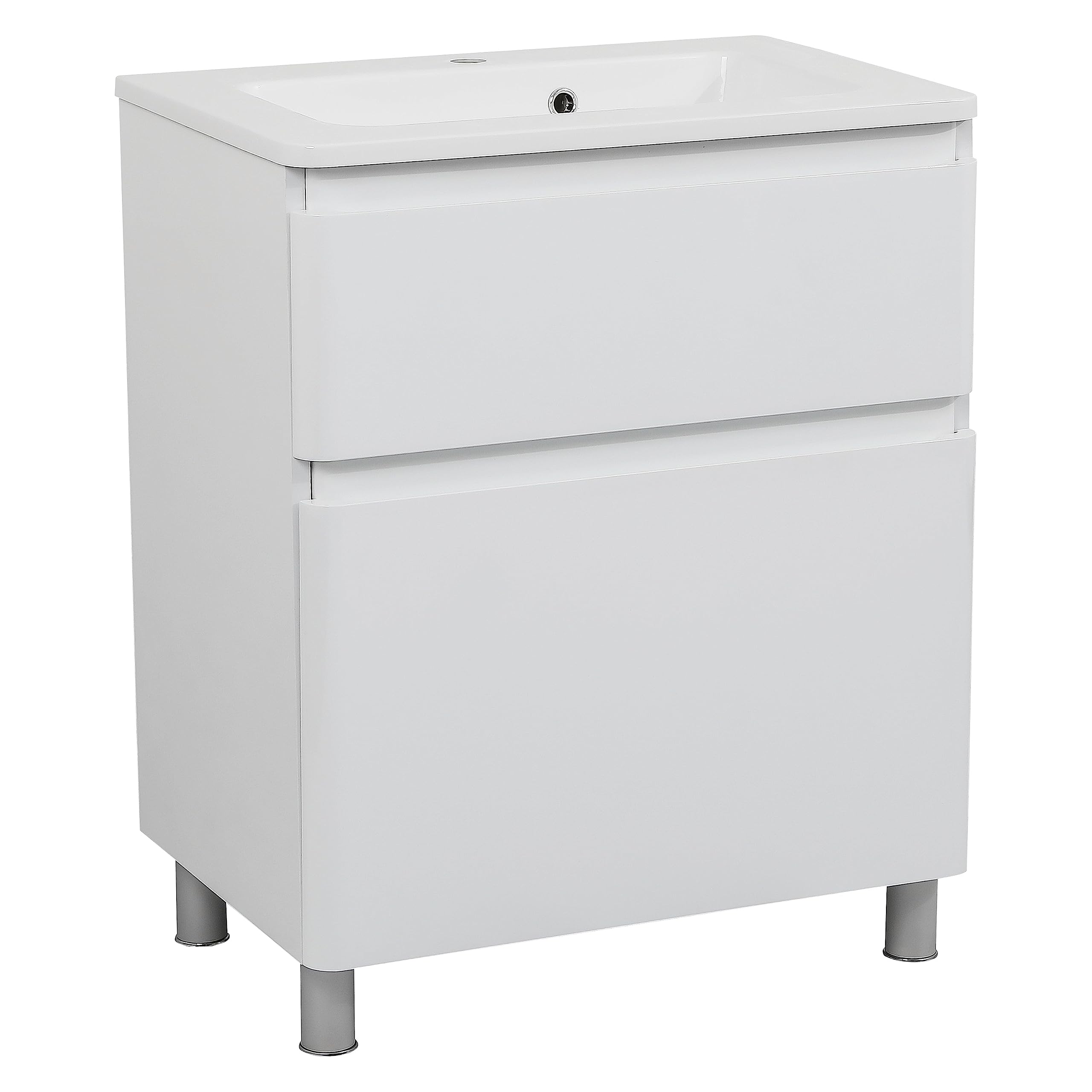 Modern Free Standing Bathroom Vanity with Washbasin | Comfort White High Gloss Collection | Non-Toxic Fire-Resistant MDF-40-Omega Collection R-line 32"