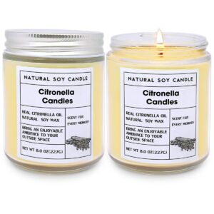 8.0 oz citronella candles outdoor indoor, natural soy wax off fly candles in glass jar, good for home patio yard garden, 2 packs