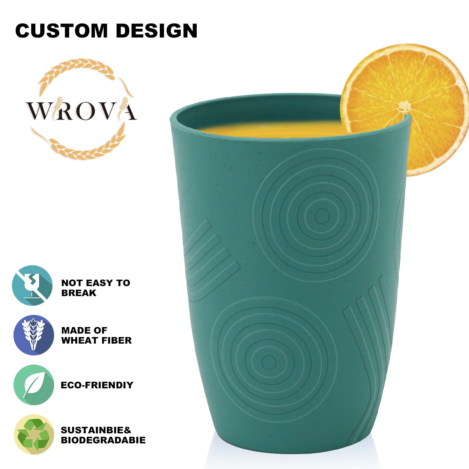 Wrova Wheat Straw Cups 16oz set of 6 with Etched Pattern - Alternative Plastic Cups Dishwasher Safe - Plastic Drinking Cups Unbreakable for Kids - Colorful Series