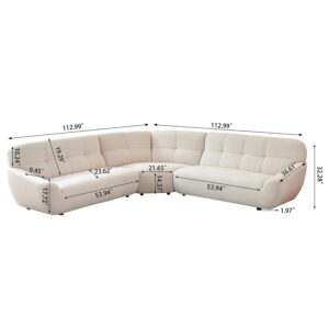 VASOENY 113x113'' Modular Sectional Sofa, Sherpa Lamb Fabric Original Design L Shaped Couch, 5 Seat Modern Corner Sofa with 3 Pillow for Living Room, Villa, Office