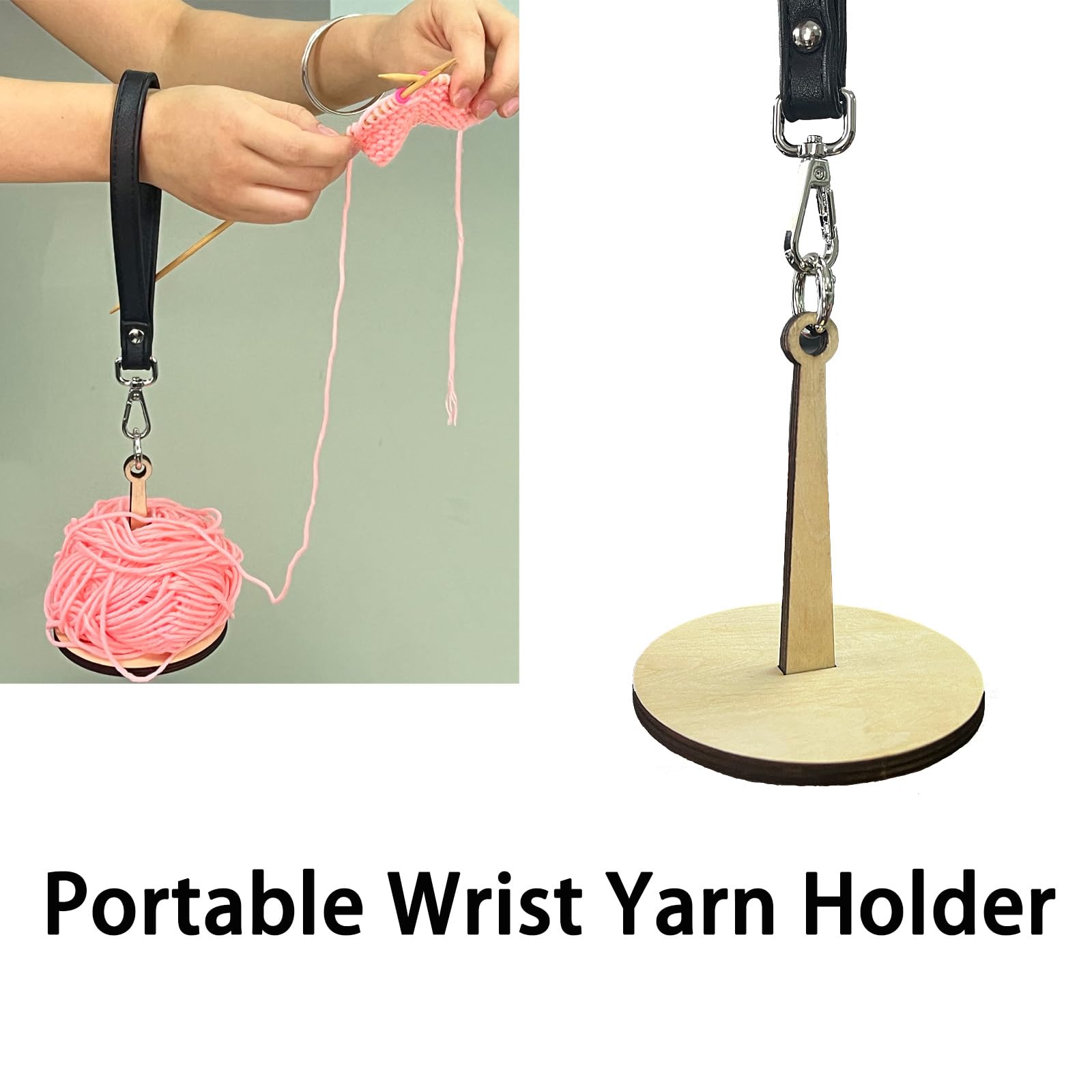 SPANSEE Portable Wrist Yarn Holder, Yarn Ball Holder, Yarn Minder, Yarn Storage, Wood Yarn Holder, Yarn Holder with Leather Wrist Strap, Yarn Holder for Knitting, Knitting Supplies, Yarn Holder