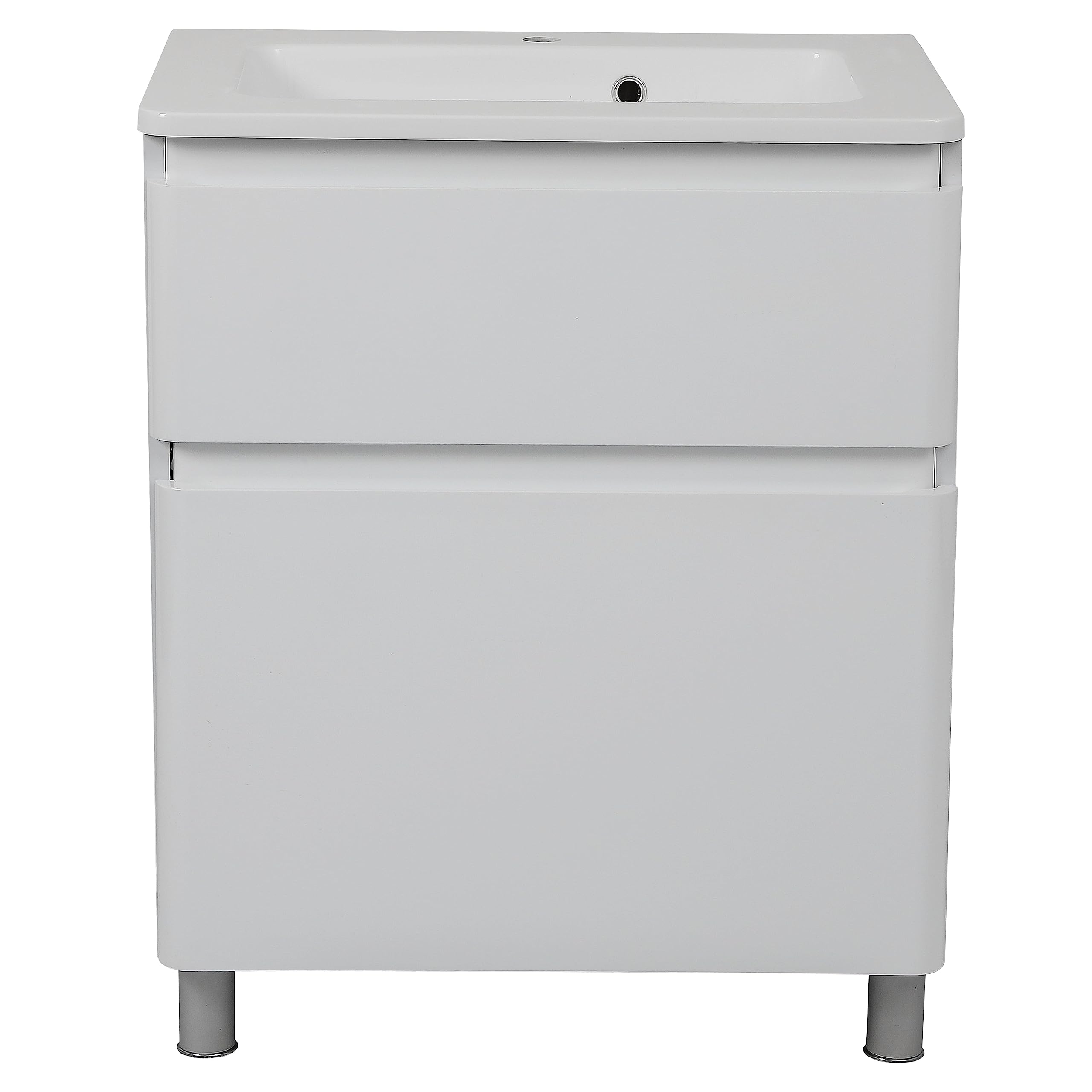 Modern Free Standing Bathroom Vanity with Washbasin | Comfort White High Gloss Collection | Non-Toxic Fire-Resistant MDF-40-Omega Collection R-line 32"