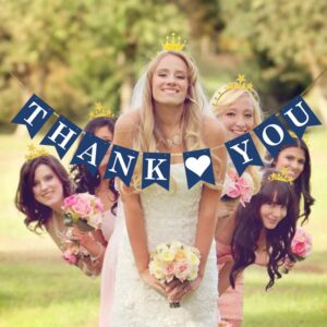 KUNGOON Thank You Banner,Premium Blue Wedding Bridal Shower,Thanksgiving Day Party Decorations,Engagement/Wedding Anniversary Party Decoration.