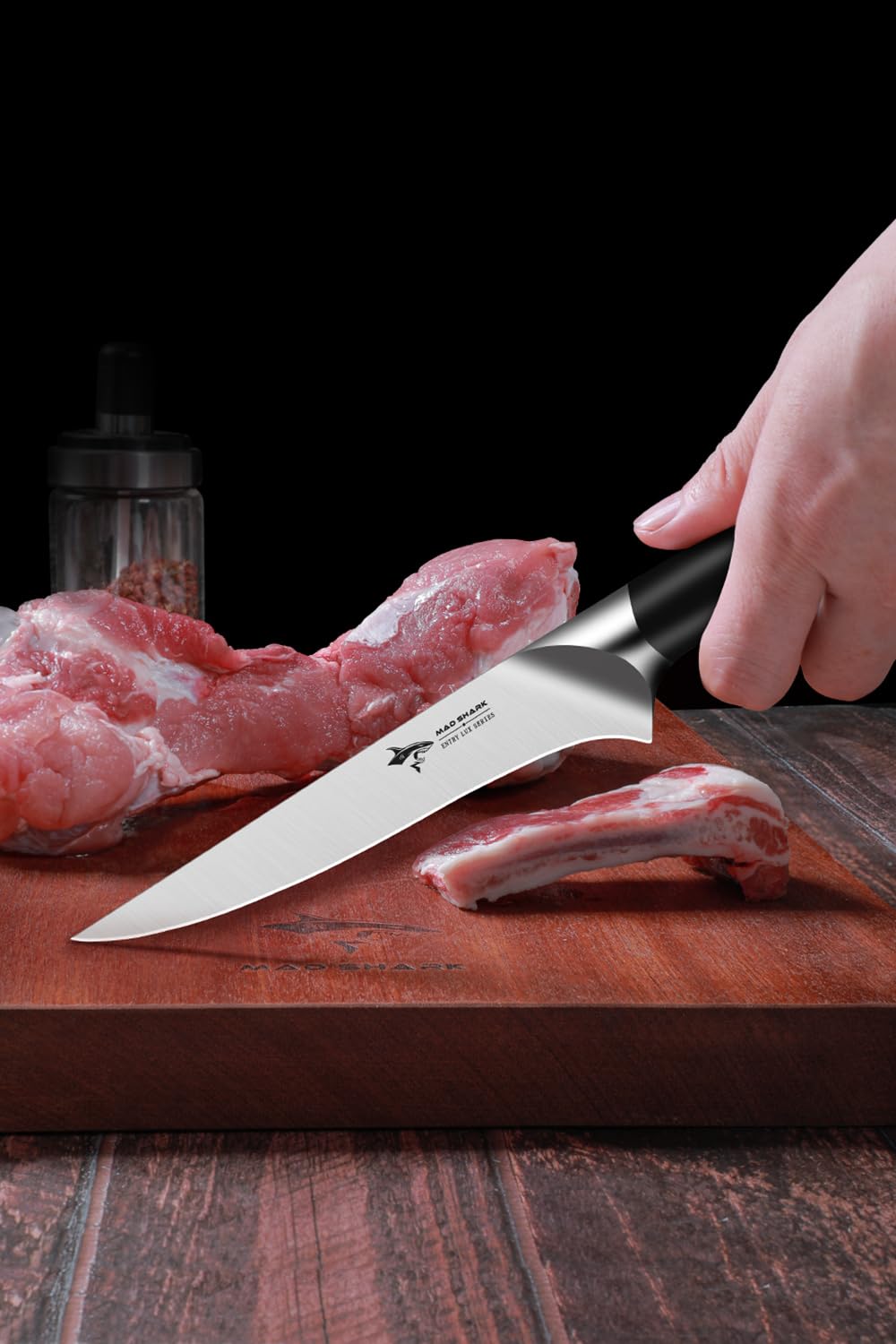 MAD SHARK Boning Knife 6 Inch, Razor Sharp German Molybdenum-vanadium Steel Butcher Knife for Meat Cutting, Deboning Knife, Brisket Meat Trimming Knife, Fish Fillet Knife, Bone Knife