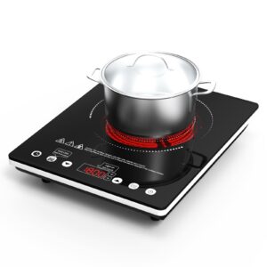 electric cooktop 12 inch,single burner plug in portable 110v electric cooktop, countertop ceramic stove top with power levels and overheat protection