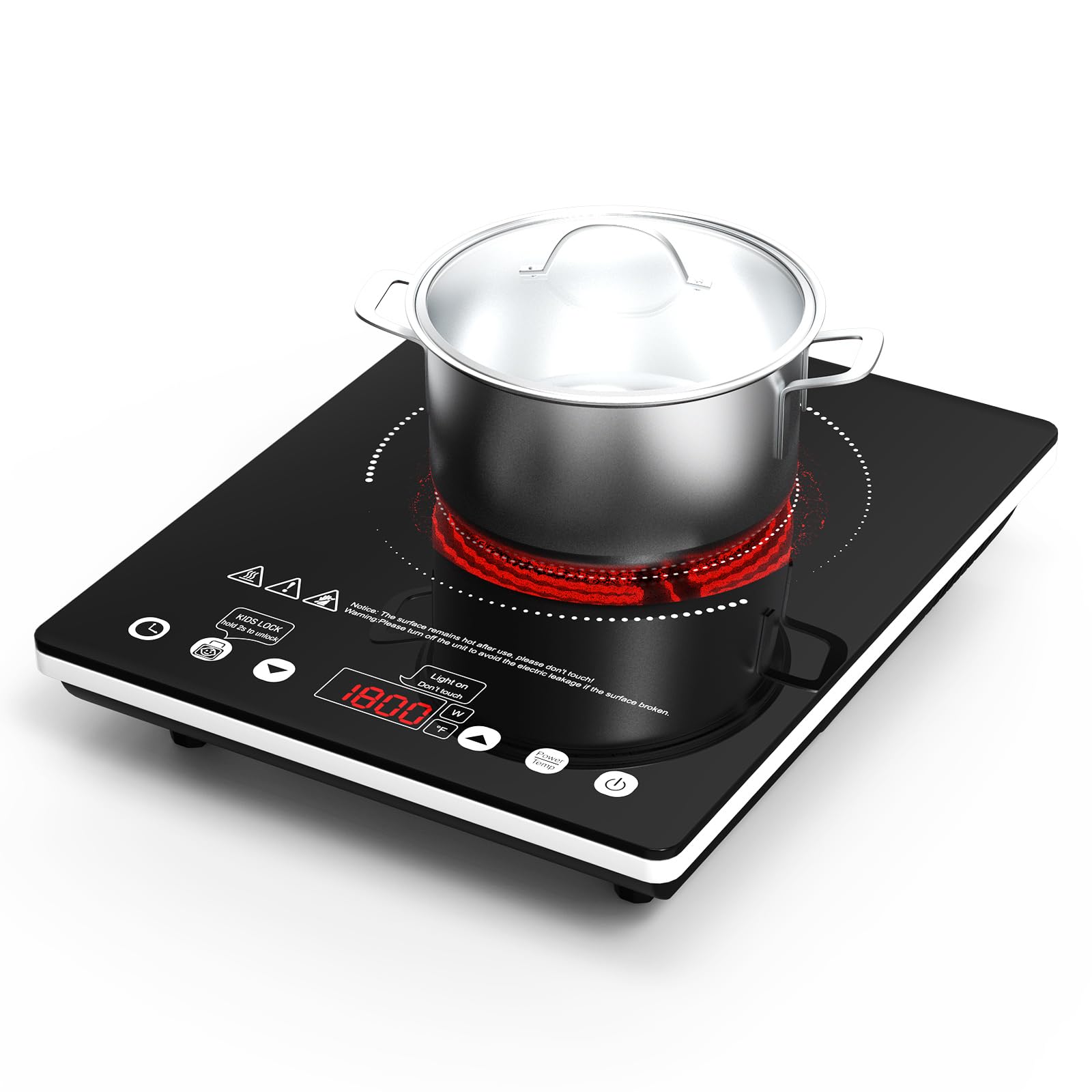 Electric Cooktop 12 Inch,Single Burner Plug in Portable 110V Electric Cooktop, Countertop Ceramic Stove Top with Power Levels and Overheat Protection