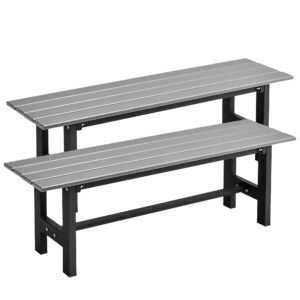 tangkula 47” outdoor garden bench, 2-person patio park bench with hdpe slatted seat & metal frame, 660 lbs capacity, rectangular outdoor dining bench for yard, garden, balcony, entryway (2, gray)