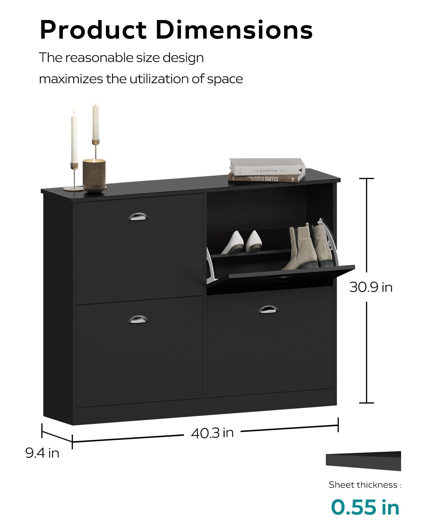 MIRROTOWEL Shoe Cabinet,Hidden Slim Narrow Shoe Rack Cabinet with 4 Drawers for Entryway, Foyer,Hallway,Bedroom,Black