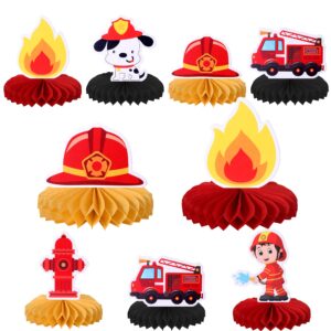 6 pcs firetruck honeycomb table centerpiece fire truck fireman table toppers centerpieces decro for fire department engine rescue theme baby shower birthday party table decorations supplies