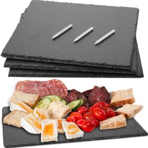 maprial 12 x 10 in 4 pack slate cheese boards, black stone plates charcuterie board gourmet serving tray cheese platter display chalkboard with soapstone chalk for sushi, party, gifts, meat, appetizer