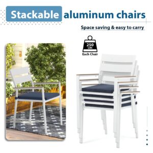 JOIVI Patio Aluminum Chairs Set of 4, Outdoor Stackable Dining Chairs with Armrest and Cushions for Outside Lawn, Garden, Backyard, Indoor Kitchen, Navy Blue