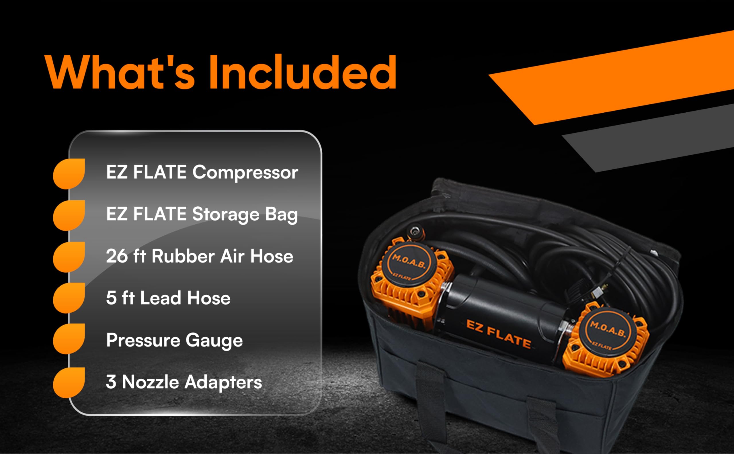 EZ FLATE M.O.A.B. Dual Air Compressor for 4x4 Offroad Vehicles, Fast Inflation, 12V Power, Easy to Use, Storage Bag