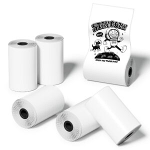 greateam 57x30mm thermal sticker paper rolls mini printer stickers for study notes pictures and diy, 6 rolls mini inkless thermal printer sticker paper, black on white