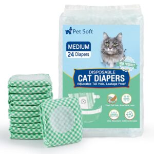 pet soft disposable cat diapers - diapers for female & male cats, puppy doggie diapers for female dogs with adjustable foam tail hole, medium (24pcs, green)