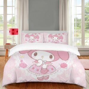 diez the girls my bunny melody theme bedding set,3 piece 3d melody flowers printed breathable durable microfiber comforter set,gifts for boys and girls,1 duvet cover with 2 pillowcases, twin