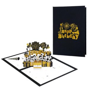 vlipoeasn larger pop up birthday greeting card - thick black gold pop up birthday card, creative birthday keepsake gifts for women&men, happy birthday party sign in book