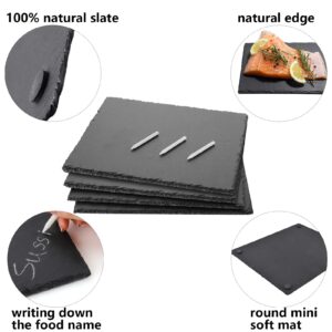 MAPRIAL 12 x 10 In 4 Pack Slate Cheese Boards, Black Stone Plates Charcuterie Board Gourmet Serving Tray Cheese Platter Display Chalkboard with Soapstone Chalk for Sushi, Party, Gifts, Meat, Appetizer