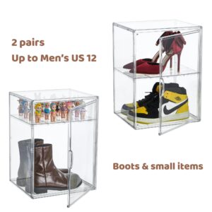 Attelite XX-Large Clear Stackable Plastic Storage Bins, 1 Pack Boot Shoe Box Organizers with an Adjustable Divider, Big Display Storage Box with Lids