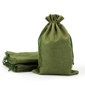 tapleap burlap bags with drawstring, 8x12 burlap favor sacks (lot of 10) for wrapping halloween favors or gifts, birthday, wedding, party or household use(green)