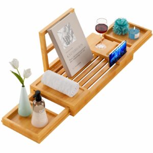 yirilan bamboo bathtub tray, expandable bathroom tray, waterproof tray caddy, perfect bath caddy for home spa, gift for loved ones, bamboo