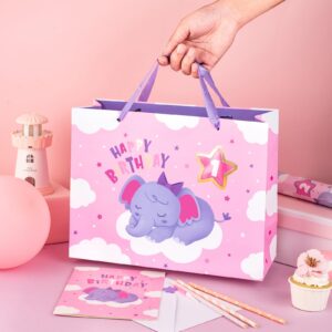 WRAPAHOLIC 13" Large Gift Bag with Card and Tissue Paper - Elephant 1st Birthday