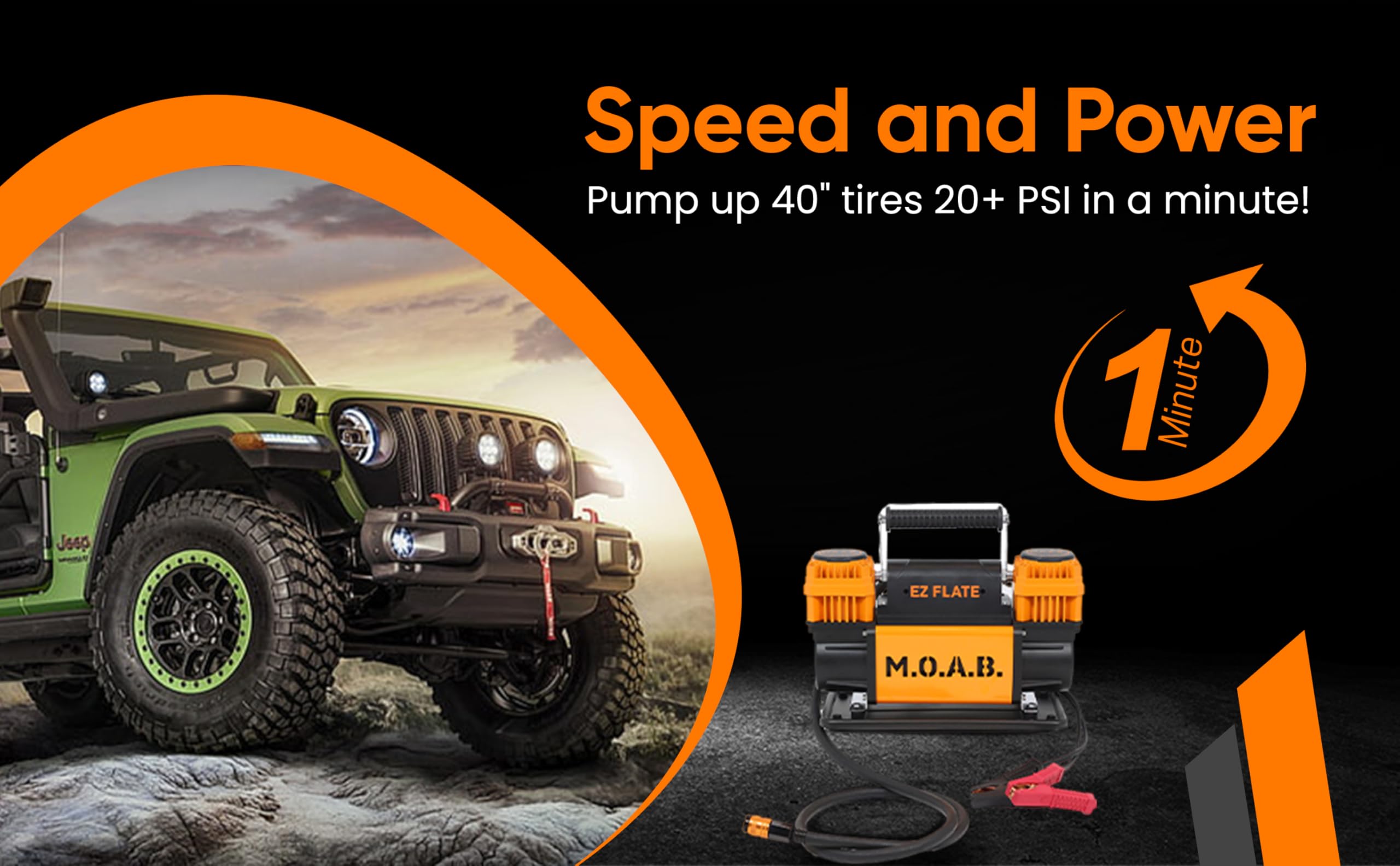 EZ FLATE M.O.A.B. Dual Air Compressor for 4x4 Offroad Vehicles, Fast Inflation, 12V Power, Easy to Use, Storage Bag