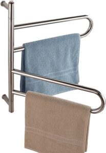 pivoting electric towel warmer, wall mounted towel warmer, with 2 folding arms, 304 stainless steel towel warmer, energy efficient