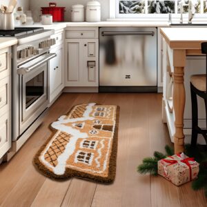 Phantoscope Christmas Rug, Gingerbread House Shaped Area Rug, Non-Slip Ultra Soft Microfiber Door Mat Plush Christmas Decorative Rug for Living Room Bedroom, Beige, 20 x 47 inches