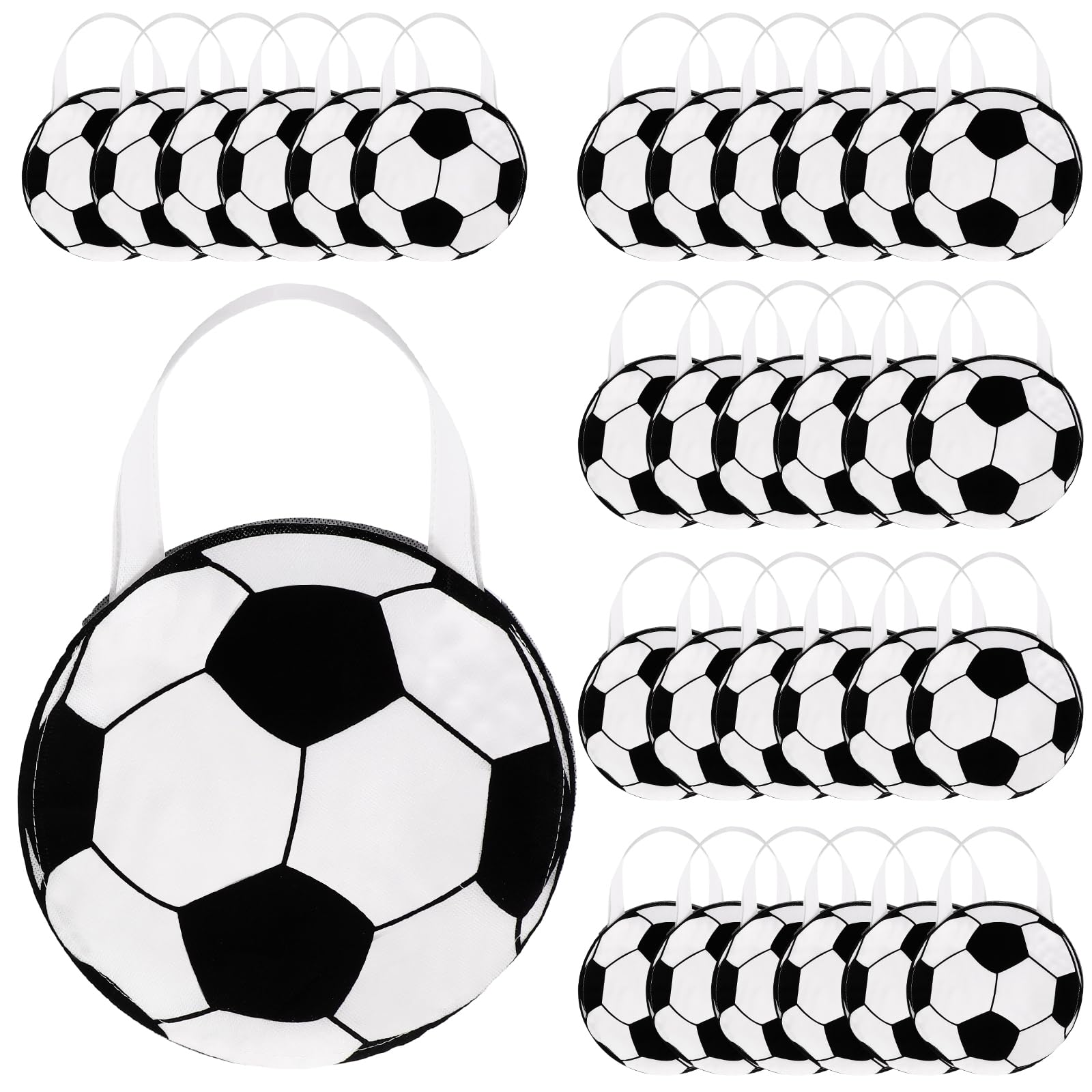 Aoriher 48 Pcs Sport Party Favor Bags 9.84x9.84'' Soccer Baseball Non Woven Sport Themed Party Goody Candy Bags for Sport Theme Party for Kids(Soccer)