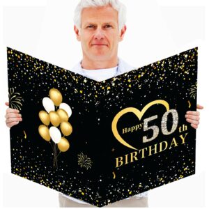 jumbo 50th birthday card with envelope, giant birthday party greeting card, extra large guest book message greeting cards,big birthday gifts card for women men,happy birthday party decorations