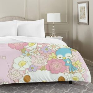 DIEZ Anime My Bunny Melody 3-Piece Duvet Cover Melody Kawaii Bedding Set Ultra Soft Reversible Breathable 3D Printed Microfiber Comforter Set,1 Bed Cover and 2 Pillowcases, Full