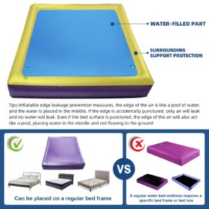 Free Flow Full Wave Water Bed Mattress - PVC Square Purple Softside Water Bed, Comfortable and Foldable Water Mattress Set for The Elderly, Children and Adults (California King, 72×84x7.9inch)