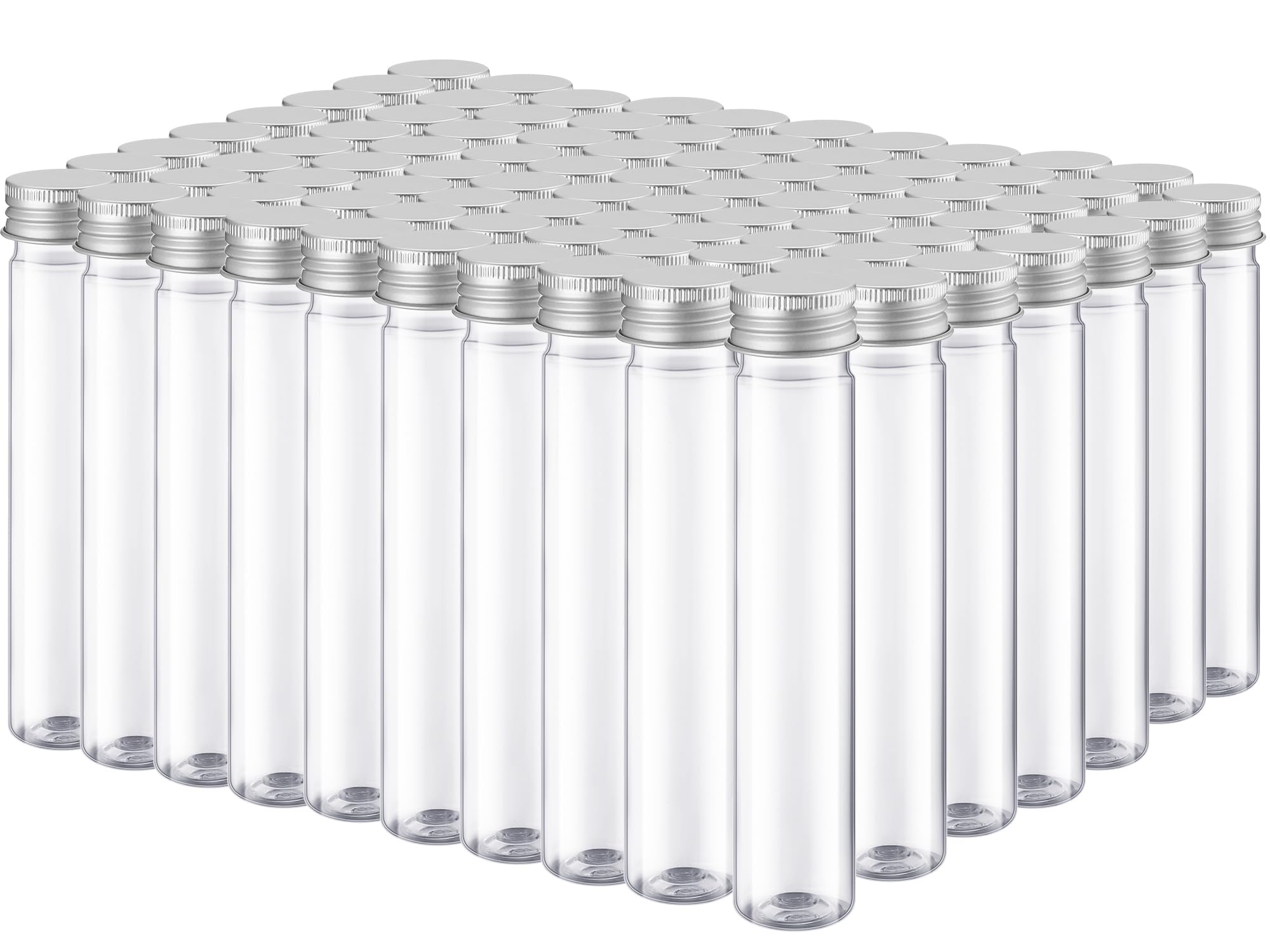 Dandat 80 Pcs 65ml Clear Flat Plastic Test Tubes with Screw Caps, Plastic Tubes Containers Storage Tubes with Caps Test Lab Tubes for Sample Testing, Candy, Spices, Dried Flowers and Party Favors