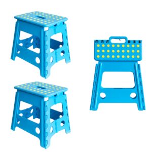 non-slip folding step stool, sturdy safe enough - holds up to 300 lb - 13 inch footstool for adults or kids, folding ladder storage/opens easy, for kitchen,toilet,camping (blue),pack of 2