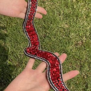 18" Large Sparkle Rhinestones and Sequin Red Snake Shaped Patches Applique Trim Ribbon for Outfit Pack of 3