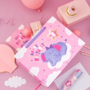 WRAPAHOLIC 13" Large Gift Bag with Card and Tissue Paper - Elephant 1st Birthday