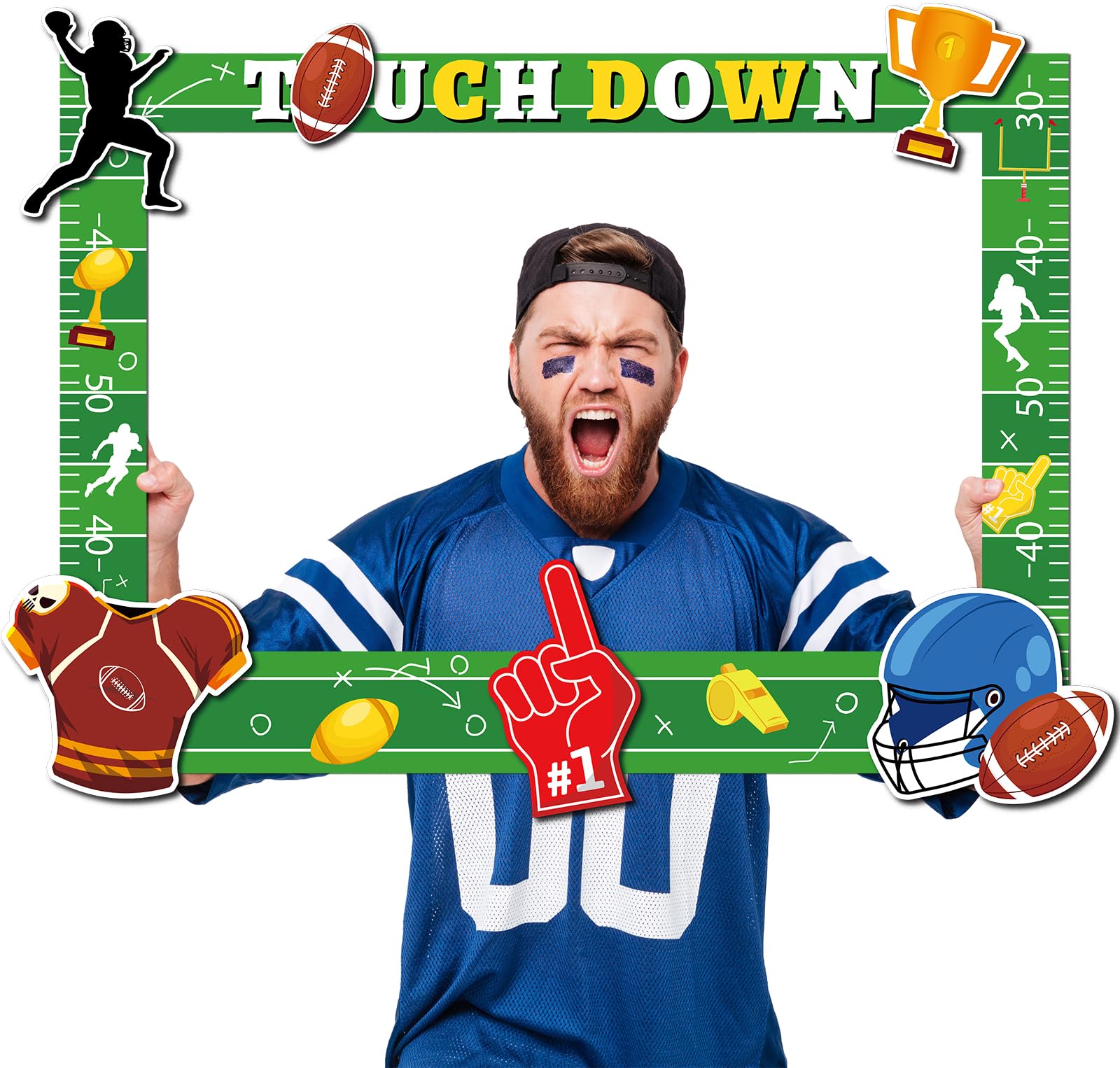 Football Photo Booth Prop Frame Decorations Sport Selfie Picture Frame for Sports Football Frenzy Game Time Tailgate Party Baby Shower Favors Supplies