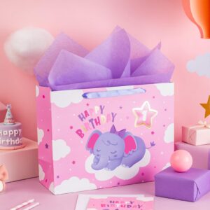 WRAPAHOLIC 13" Large Gift Bag with Card and Tissue Paper - Elephant 1st Birthday