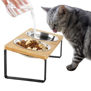 sunhoo cat food bowl raised cats bowls elevated tilted puppy dish 5.7 inch anti-vomiting pet bowl stand lifted double stainless steel dishes whisker relief kitty feeder with 15°angled