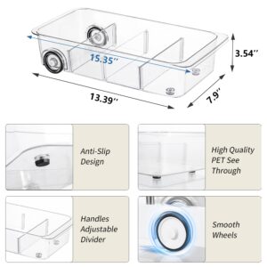 Attelite RollOut Refrigerator Drawer Organizer and Storage Clear Design with Dividers, Fridge Organizer on Wheels, Upgrade Thick Plastic Pantry Storage Bins, Kitchen Organization 2 Set