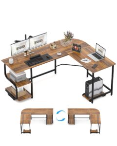 teraves reversible l shaped desk with large surface, 61 inch sturdy corner desk with storage shelves, premium office computer desk workstation for home office gaming