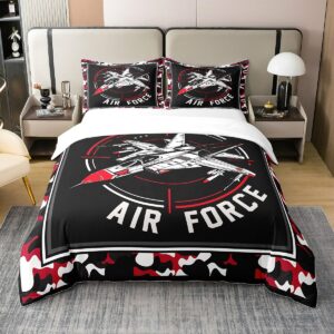 boys aircraft 100% nature cotton duvet cover full size,army fighter jet plane super soft bedding set,retro army camouflage red white black comforter cover bedding 3 piece (no comforter)