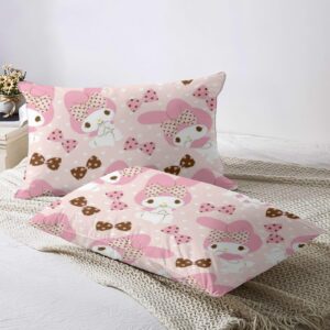 My Bunny Melody 3D Digital Print 3 Piece Bedding Set Duvet Cover Melody Decor Bedspread Cover for Kid Pink Comforter Cover Sets with 1 Quilt Cover and 2 Pillowcases