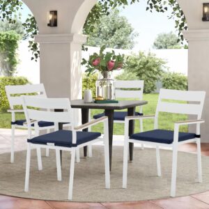 JOIVI Patio Aluminum Chairs Set of 4, Outdoor Stackable Dining Chairs with Armrest and Cushions for Outside Lawn, Garden, Backyard, Indoor Kitchen, Navy Blue