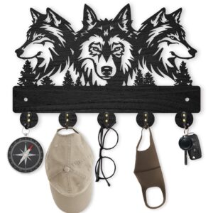 mayjoydiy wood wolf wall mount coat rack 11.8×8inch wolf forest key holder for wall coat rack wolf key hook 5 alloy hooks animal theme wall art hook gift for hallway office living room