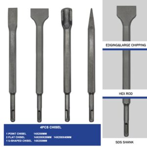 GMTOOLS 17PCS Rotary Hammer Drill Bits and Chisel Set, SDS Plus Carbide-Tipped Concrete Masonry Hole Tool Drill Bits and Chisels Set for Concrete, Stone, Brick, with Portable Storage Case